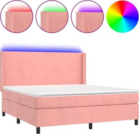 Box spring postel s matrací a LED růžová 160x200 cm samet 3139456