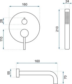 Rea Lungo, podomítková vanová baterie + Box, zlatá matná, REA-B7503