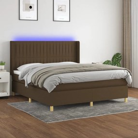 Box spring postel s matrací a LED tmavě hnědá 160x200 cm textil 3139048