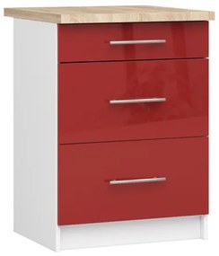 Kuchyňská skříňka OLIVIA S60 3SZ - bílá/červený lesk