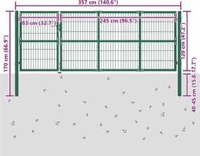 Zahradní plotová branka se sloupky 350 x 120 cm ocelově zelená 142570