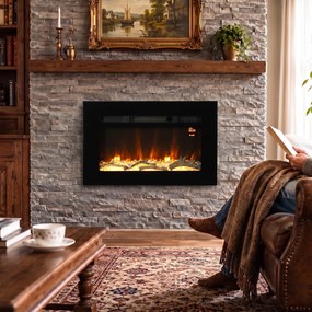 HOMCOM Elektrický krb 60 cm k zabudování nebo na stěnu, 1800W, 24hodinový časovač, nastavitelný plamen, krystaly
