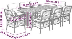 9dílný zahradní jídelní set s poduškami černý polyratan 3212073