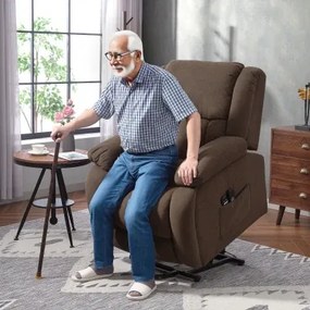 HOMCOM elektrické křeslo se vstáváním, masáž a topení, opěrka nohou, nastavitelná opěrka zad, dálkové ovládání, 93x104x100 cm, hnědá