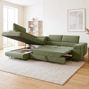 Sedací souprava GREIZ | 203x275 cm | levá | rozkládací + úložný prostor | lincol 37D olivová zelená | 3D manšestr