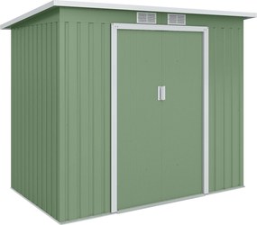 Outsunny Nástrojová Kůlna 2,42 m² - Zahradní Dům s Ventilačním Oknem a Posuvnými Dveřmi, 213 x 130 x 159/172 cm, Kůlna z Pozinkované Oceli, Voděodoln…