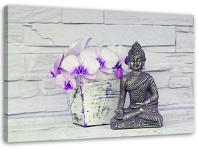 Obraz na plátně Buddha a květiny - 60x40 cm