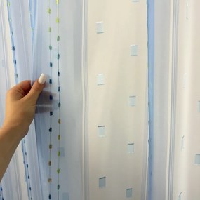 Voálová záclona s olůvkem modrá kostka metráž Ervi 960-06