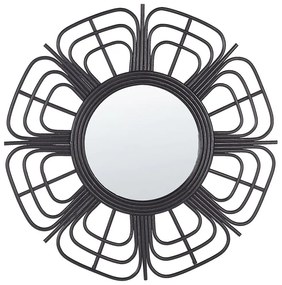 Nástěnné ratanové zrcadlo ve tvaru slunce ⌀ 60 cm černé PASAKU Beliani