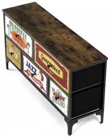 Retro komoda s nápisy 5 zásuvkami 103x30x56 AUK-W2103 BK
