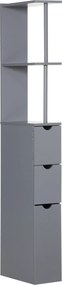 HOMCOM Moderní sloupcový koupelnový kabinet s 2 policemi, 2 zásuvkami a 1 bezpečnostním dvířkami 15x33x136,5 cm Šedý | Aosom