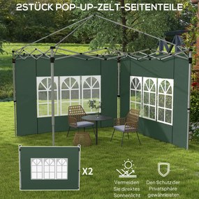 Outsunny sada 2 bočních panelů pro altán 3x3/3x4 m, boční stěna s oknem, voděodolná zelená barva