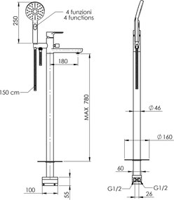 Sapho, PAX vanová baterie s připojením do podlahy, černá matná, XA21/15