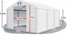 Garážový stan 4x6x2,5m střecha PVC 560g/m2 boky PVC 500g/m2 konstrukce ZIMA Bílá Bílá Červené