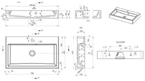 Sapho - Umyvadlo na desku ORINOKO 70x42 cm mramor/bílá