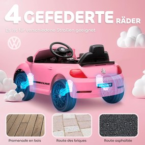 Dětské elektrické auto AIYAPLAY 12V Volkswagen Beetle s dálkovým ovládáním 2.4G, hudbou, klaksonem, elektrické vozidlo s LED světly, USB/MP3 připojen…