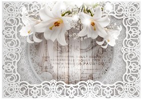 Fototapeta - Lilies and Wooden Background