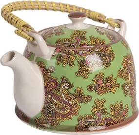 Zelená konvička s ornamenty a se sítkem - 18*14*12 cm / 800 ml