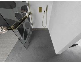 Mexen Kioto+, sprchová zástěna s poličkou a držákem na ručníky 110 x 200 cm, 8mm čiré sklo vzor bílý, zlatý profil 800-110-121-50-97