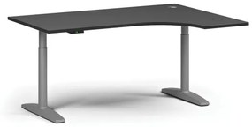 Výškově nastavitelný stůl OBOL, elektrický, 675-1325 mm, rohový pravý, deska 1600x1200 mm, šedá zaoblená podnož, grafit
