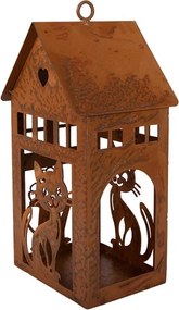 Rezavý svícen ve tvaru domku s kočkami Rustic Charm - 10*11*20 cm