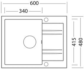Sinks Linea 600 Granitový dřez s odkapem oboustranné provedení, 60x48cm, granblack, SIGLI60048030