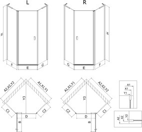 Mexen Mist L, pětiúhelníkový sprchový kout s křídlovými dveřmi, 100 x 90 cm, 8mm čiré sklo, měděný profil, 8A8L-100-090-65-00