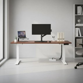 Výškově nastavitelný stůl OfficeTech C, 180 x 80 cm, bílá podnož, ořech