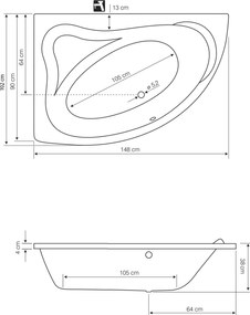 Aqualine Orava G1590 asymetrická vana 150 x 90 cm akrylátová levá