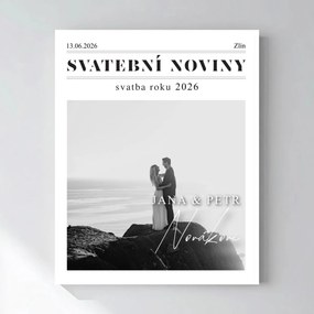 Personalizovaný magický fotoobraz v rámu - 40x50 - svatební noviny