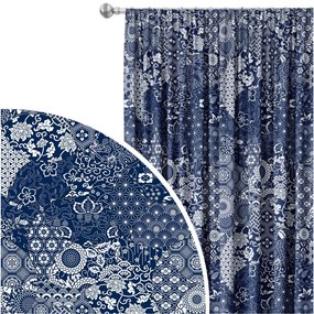 Záclona na žabky Květinová mozaika - kompozice v odstínech modré a bílé na žabky