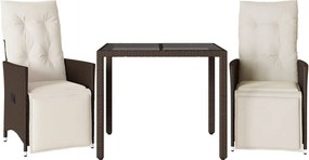 3dílný zahradní bistro set s poduškami hnědý polyratan 3276915