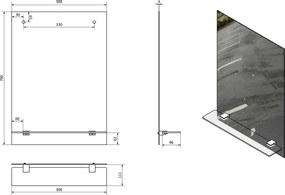 Aqualine, Zrcadlo 50x70cm, včetně závěsů a otvorů pro polici, 22429