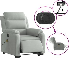 Elektrické zvedací masážní polohovací křeslo světle šedé samet 3205125