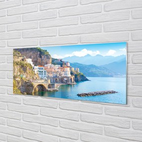 akrylový obraz Itálie pobřeží mořské stavby 120x60 cm