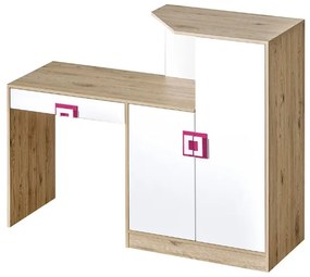 DOMEL NO11 Psací stůl s komodou NICO Barevné provedení NICO: Dub světlý / Bílá + Růžová