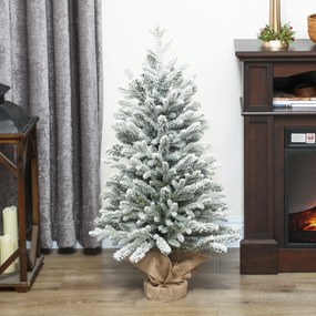 HOMCOM Mini umělý vánoční stromek 90 cm, umělý smrček se sněhem, 486 špiček, cementový základ s plátěným potahem