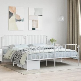 Kovový rám postele s hlavovým a nožním čelem bílý 200 x 200 cm,  373961