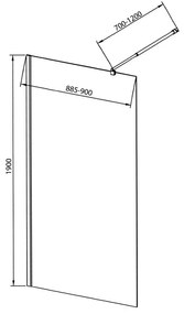 Aqualine, WALK-IN stěna k instalaci na zeď se vzpěrou, jednodílná, 900 mm, čiré sklo, WI091