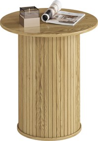 HOMCOM kulatý odkládací stolek Ø 48 cm, konferenční stolek s žlábkovanými nohami pro obývací pokoj, ložnici nebo malé prostory, Dub