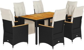 7dílný zahradní bistro set s poduškami černý polyratan 3276962