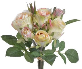 kytice růží s listy - krémovozelená s růžovými okraji