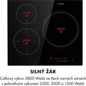 Klarstein Delicatessa 3, indukční varná deska, 5800 W, 3 zóny, sklokeramika, černá