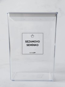 SEZAMOVO SEMÍNKO – průhledná samolepka na dózu, tučné písmo, 5 x 5 cm | DomaLEP