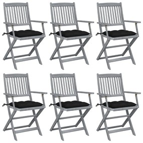 Skládací zahradní židle s poduškami 6 ks masivní akáciové dřevo,  3065429