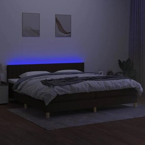 Box spring postel s matrací a LED tmavě hnědá 200x200 cm textil 3133904