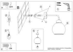 Nástěnné svítidlo Alino, 1x grafitové skleněné stínítko