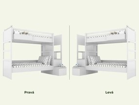 Bílá dětská patrová postel SIMONE s úložnými schody a policí 90x200 cm Zvolte šuplík: Úložný šuplík, Zvolte stranu: Vlevo