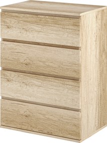 HOMCOM Skříňka se 4 zásuvkami, Moderní úložný kabinet pro ložnici s mechanismem měkkého zavírání – 60 x 40 x 80 cm, Přirodní dřevo