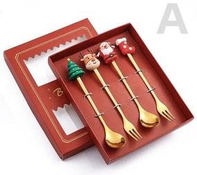 Vánoční příbor s vánočními motivy - 4 ks Barva: 4PCS-Gold-A3